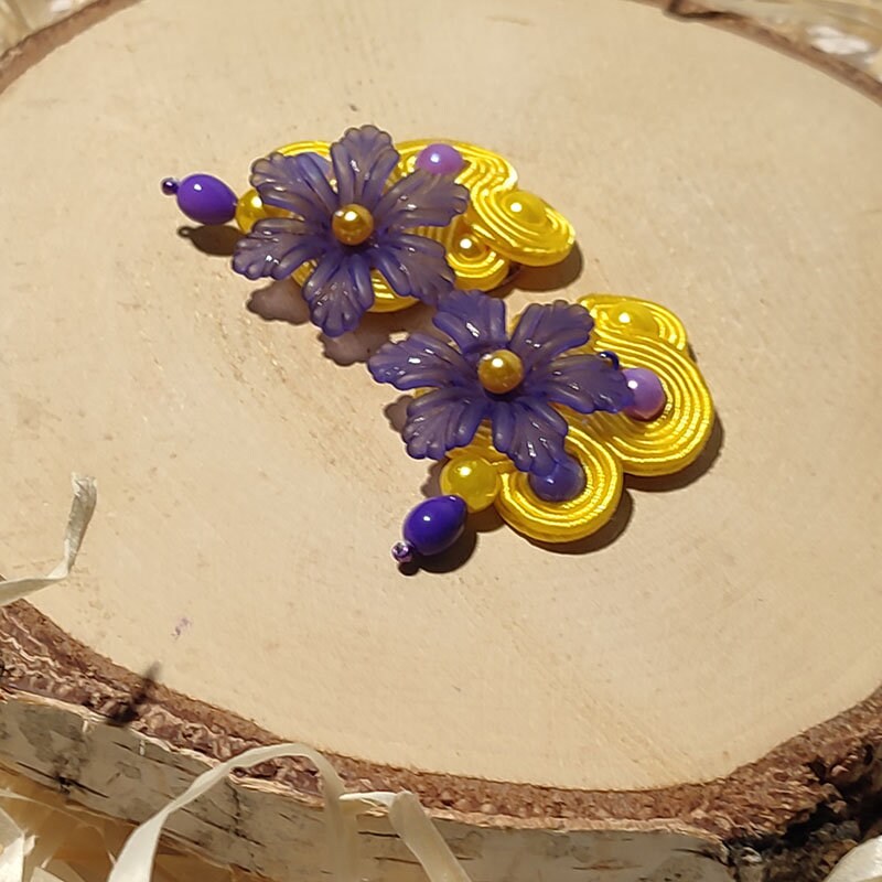 Handmade Yellow Soutache Jewelry Set – Purple Floral Earrings and ...