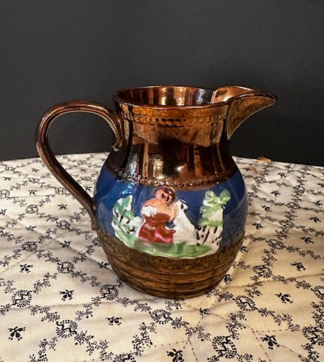 Vintage Copper Lustreware Cream Pitcher Polychrome Band With Girl - Etsy