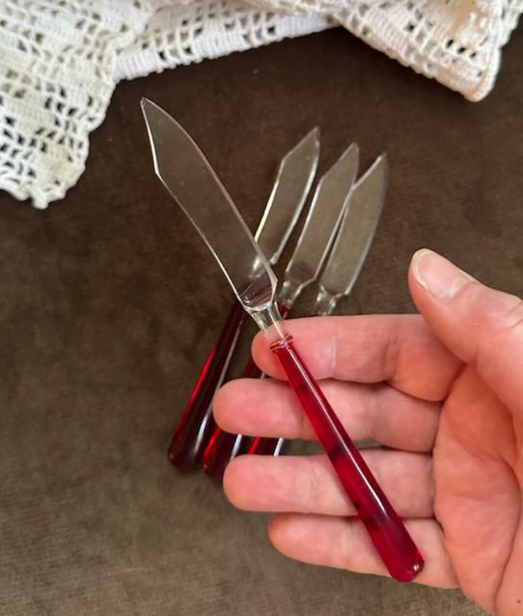 Vintage Red Glass Spreaders Butter Knife - Etsy
