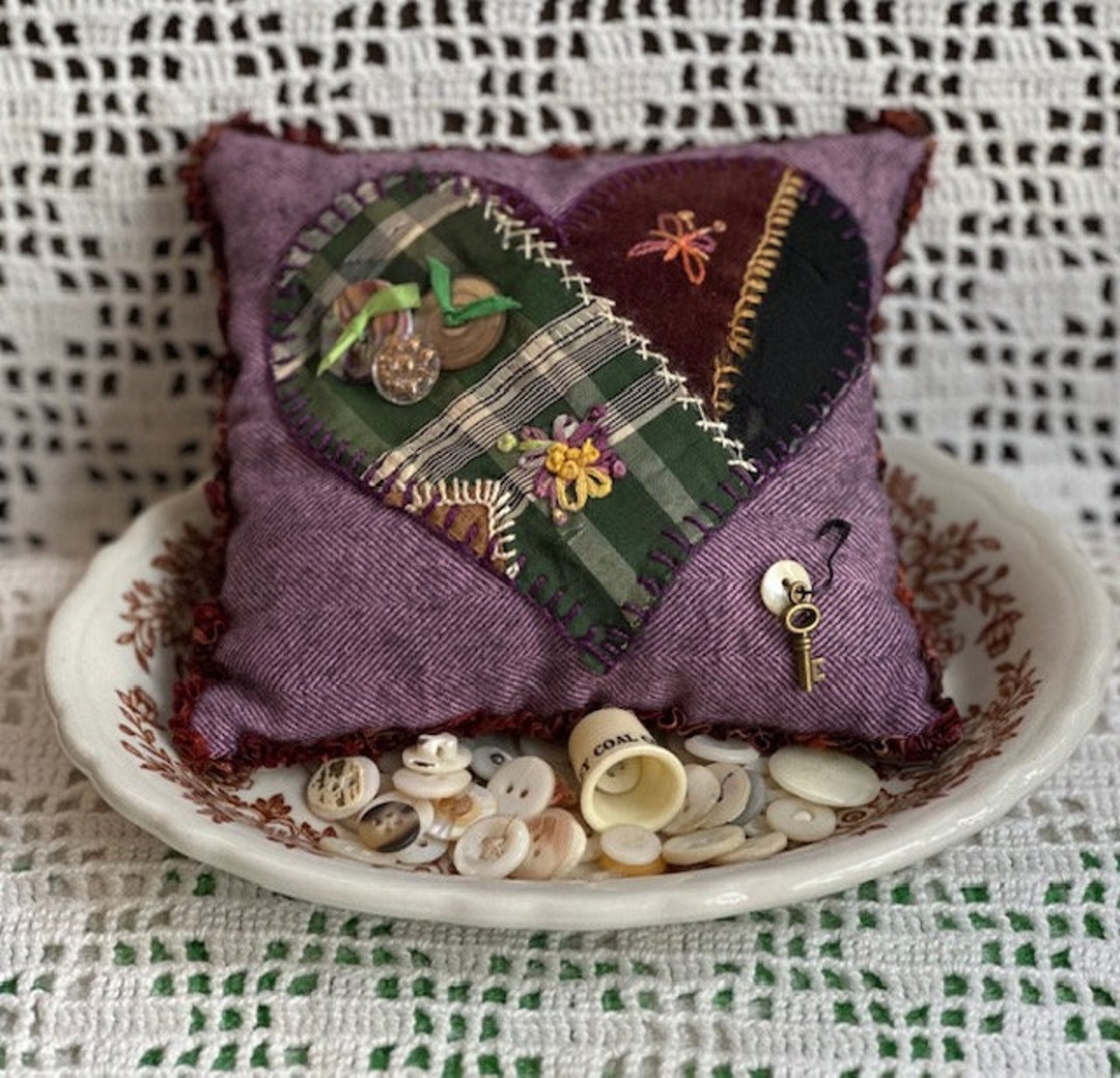 Large Antique Crazy Quilt Pincushion stitching for Charity - Etsy