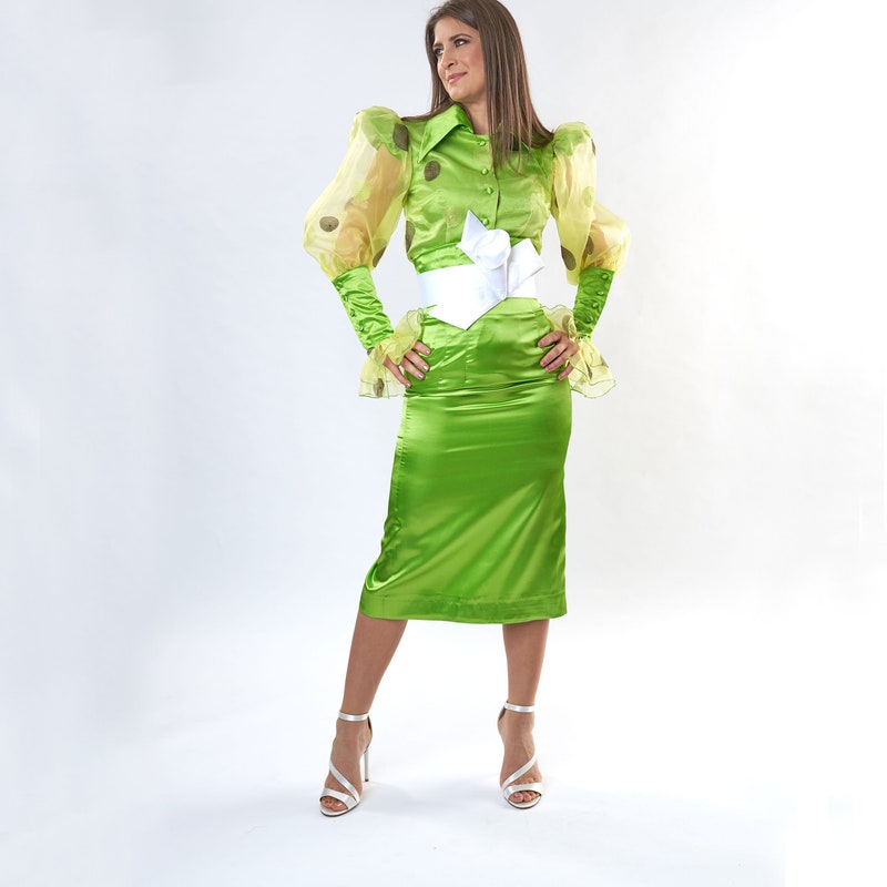 High Waist Pencil Satin Skirt Etsy