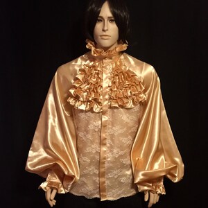 Men's Ruffled Satin Shirt With Long Extra Wide Sleeves in Sizes S M L ...