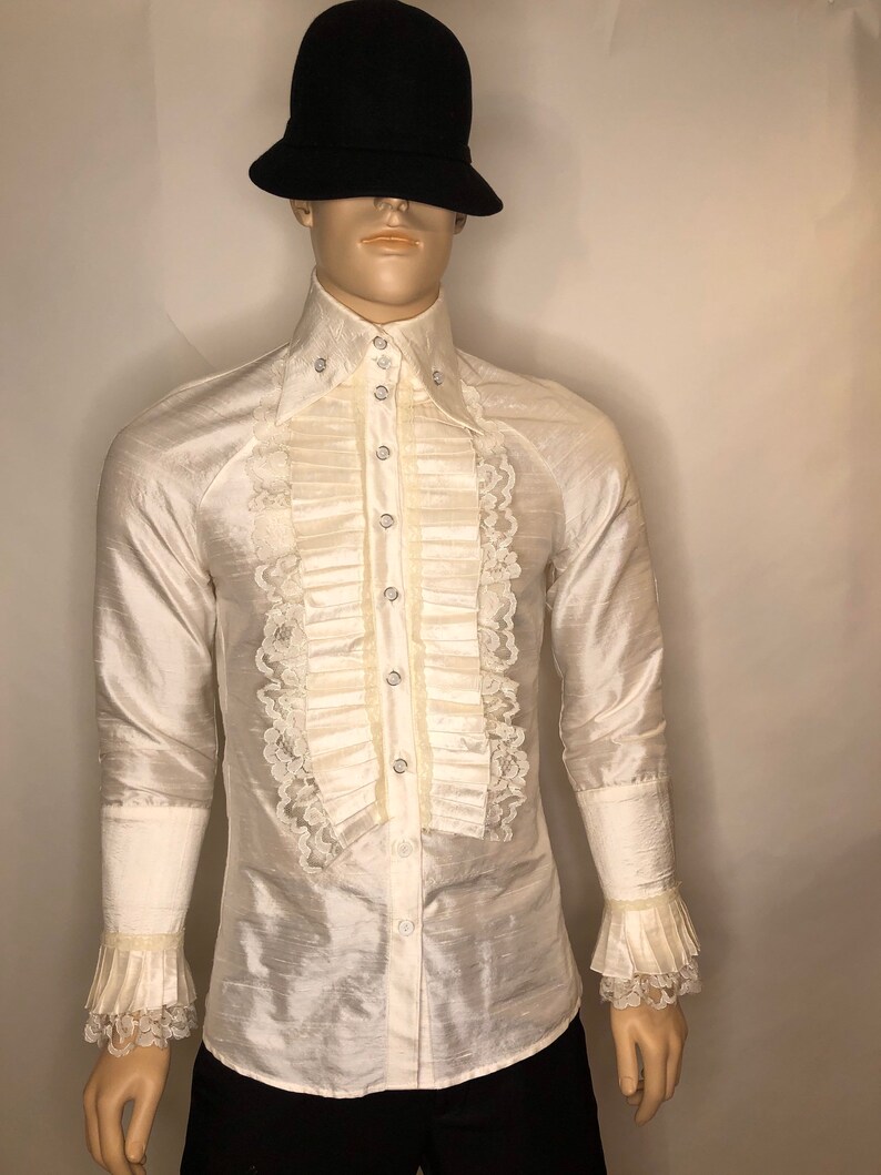Ivory Mens Silk & Lace Ruffles Shirt in Sizes S M L XL 2XL - Etsy UK