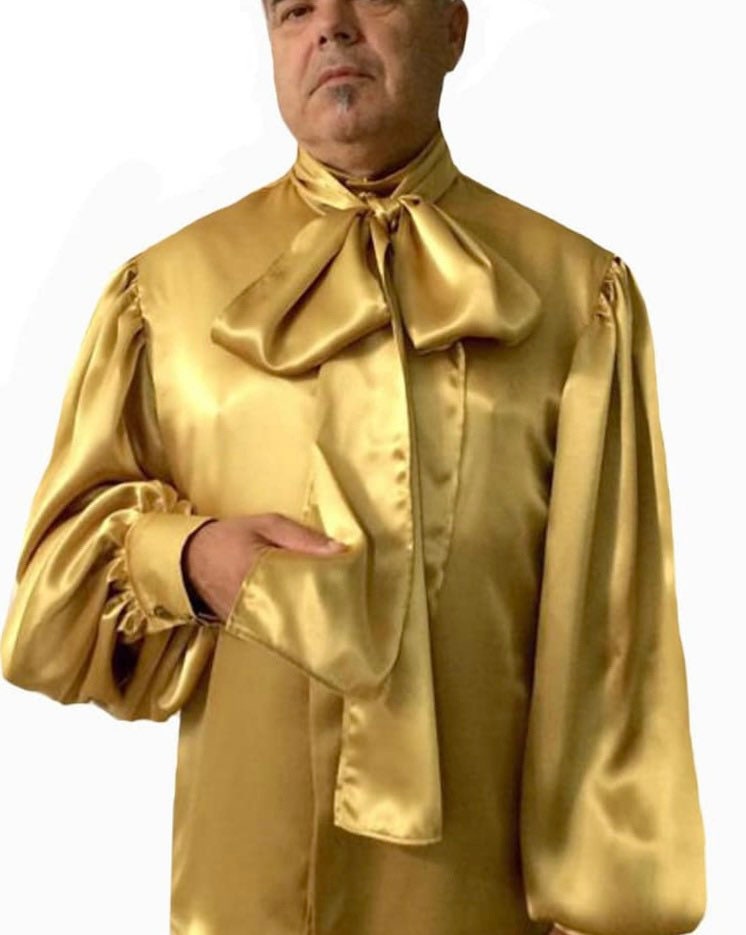 Gold Wide Sleeve Silk Cravat Shirt in Sizes Men S M L XL 2XL 3XL - Etsy