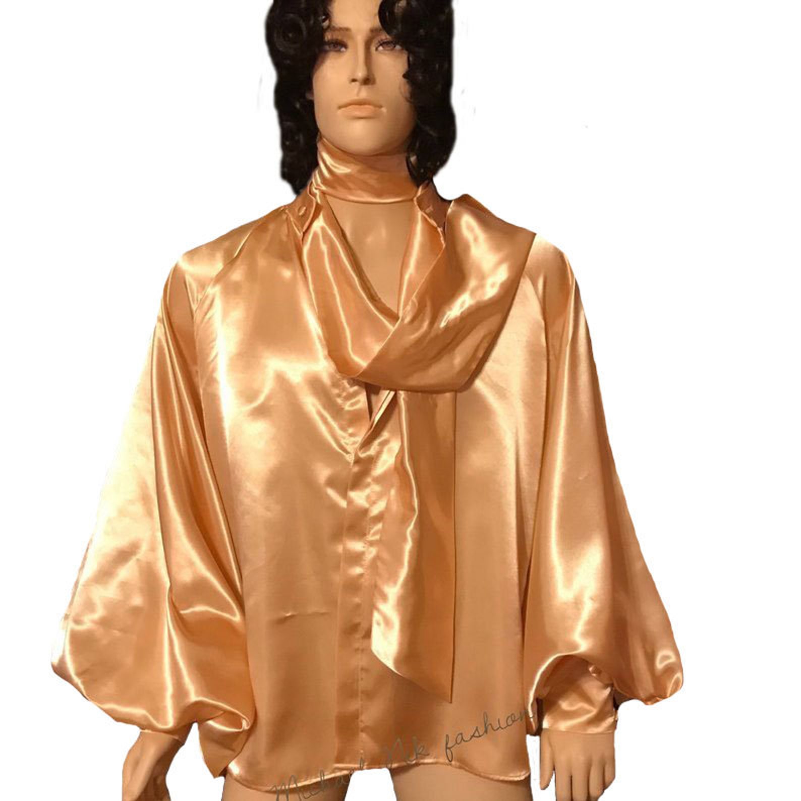 Buy Gold Banded Collar Satin Raglan Sleeve Shirt in S M L XL 2XL Online ...