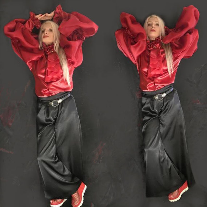 Red Satin & Silk Organza Frill Shirt With Extra Long Balloon - Etsy