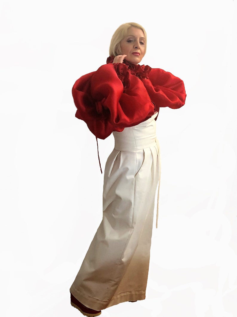 Red Satin & Silk Organza Frill Shirt With Extra Long Balloon - Etsy