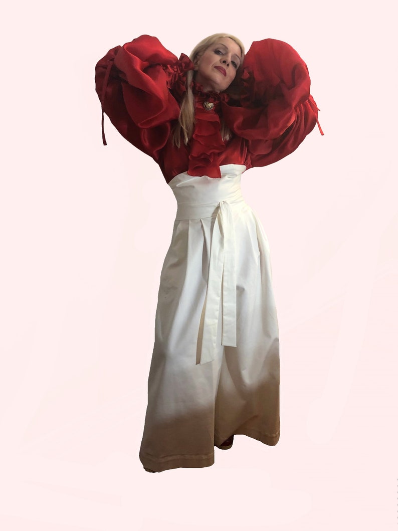 Red Satin & Silk Organza Frill Shirt With Extra Long Balloon - Etsy