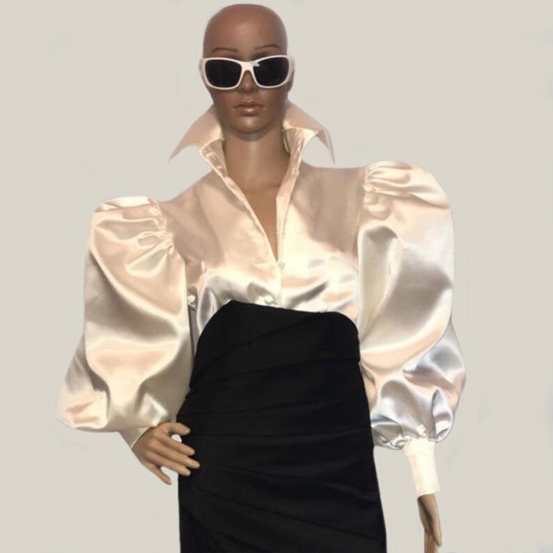 Ivory Satin Puffy Blouse in Sizes XS S M L XL 2XL 3XL 4XL - Etsy
