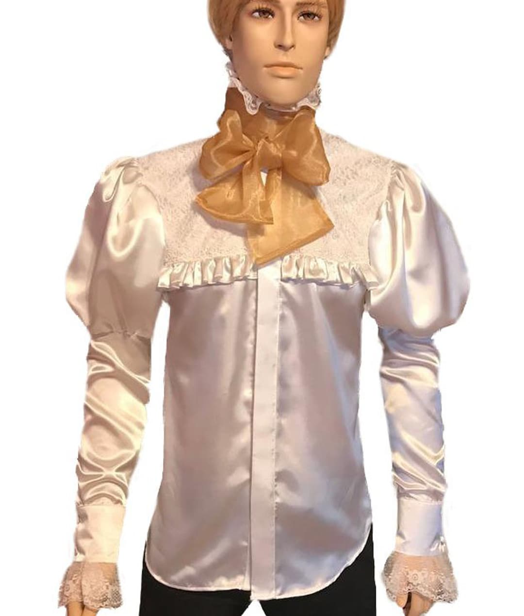 White Yoked Satin-lace Ruffles Details Shirt in Men's Sizes S M L XL ...
