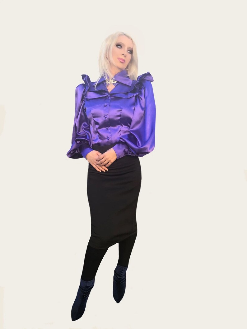 Ruffles Satin Semi-fitted Lapel Blouse - Etsy