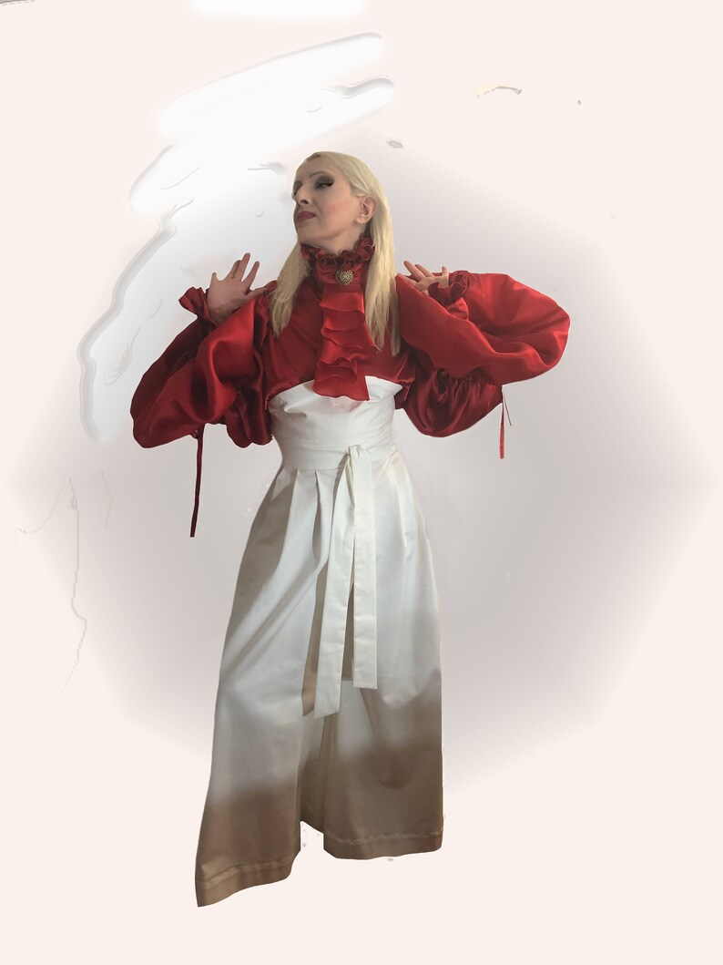 Red Satin & Silk Organza Frill Shirt With Extra Long Balloon - Etsy