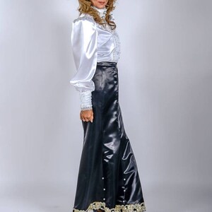 White Semi-fitted Satin & Lace Victorian Top in Sizes XS S M L XL 2XL ...