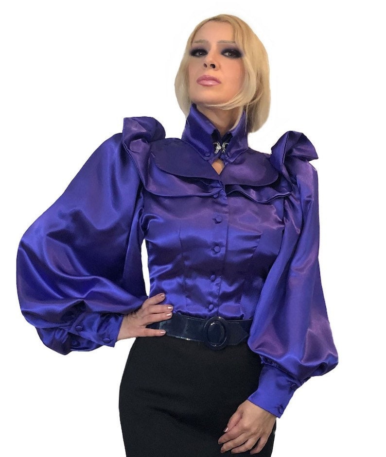 Ruffles Satin Semi-fitted Lapel Blouse - Etsy