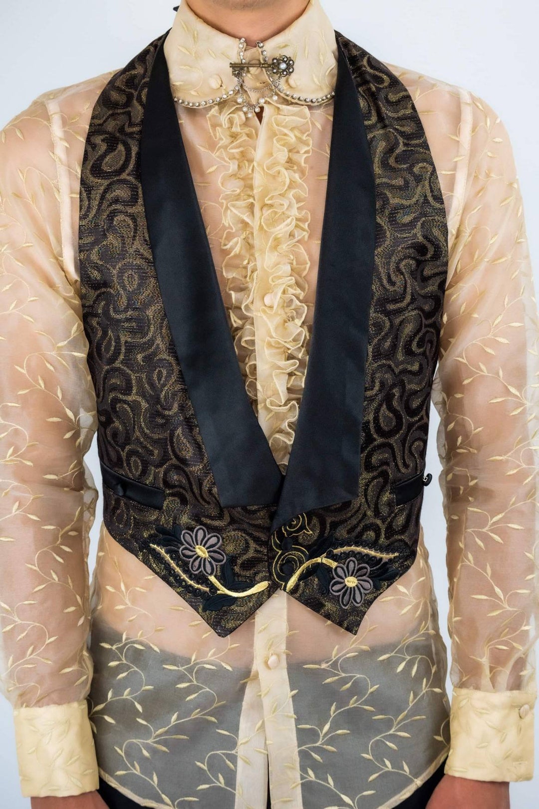 Men's Point-collar Silk Ruffles Dress Shirt - Etsy