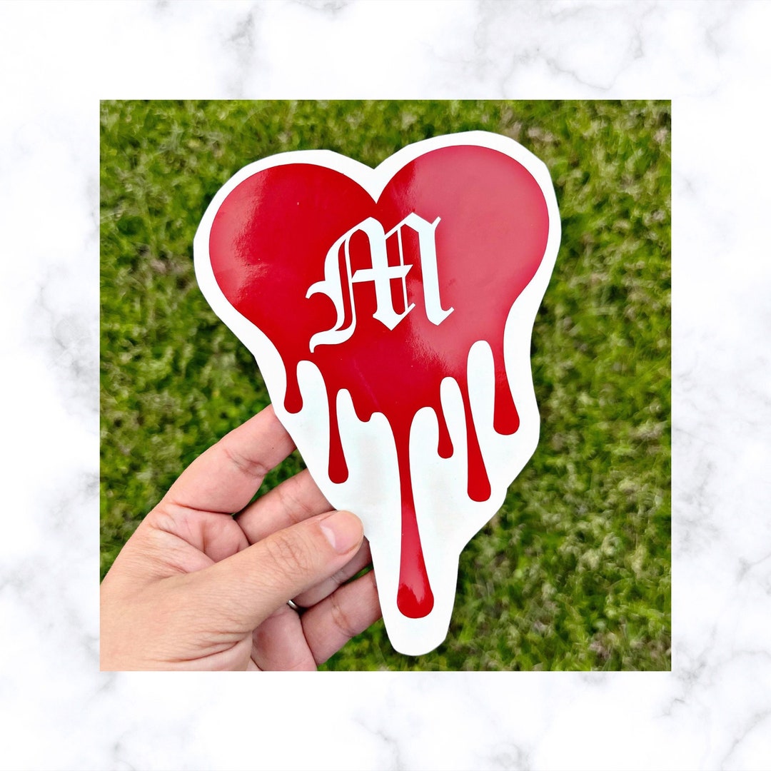 Droopy Heart Old English Initial Decal | Valentines Heart Sticker ...