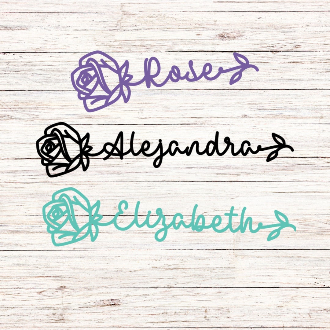 Rose Style Name Decal | Custom Flower Name Decal | Name Sticker ...