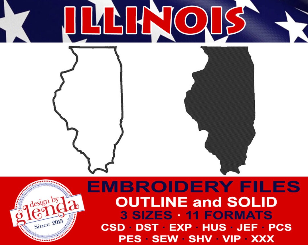 ILLINOIS Machine Embroidery Files - Outline and Solid- 3 Sizes, 11 ...