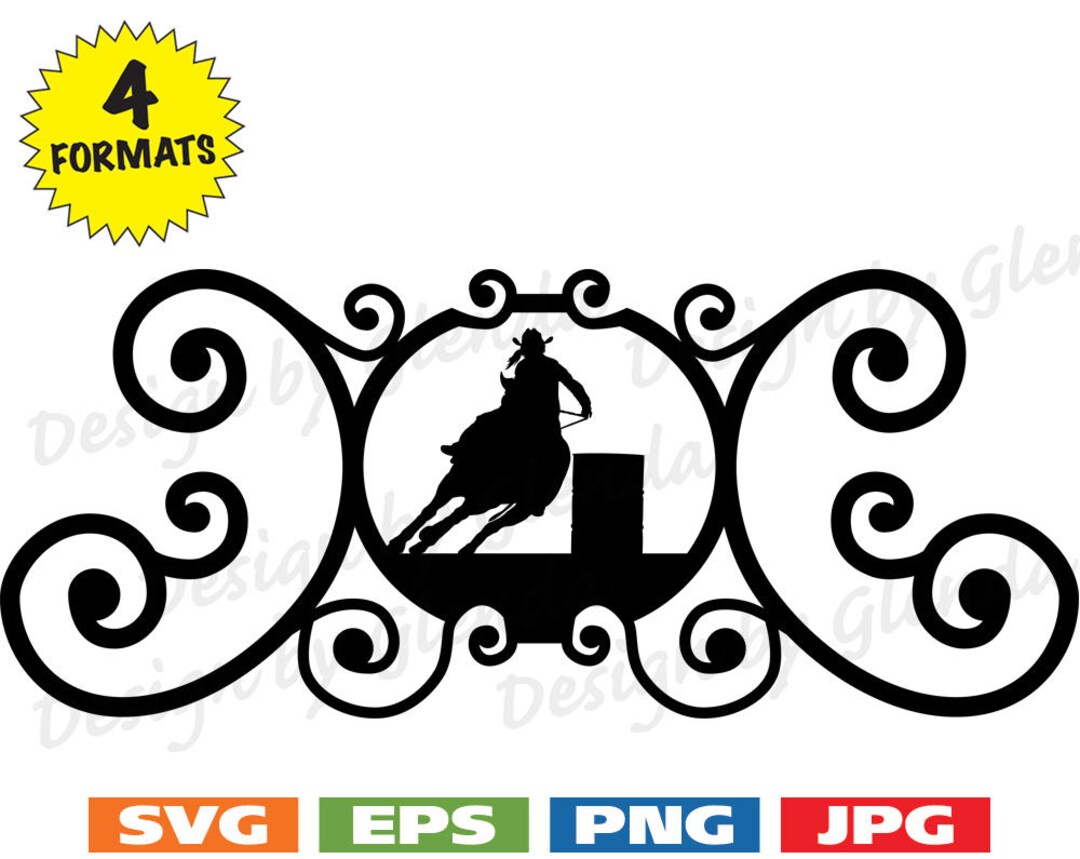 Wrought Iron Look Frame W/female Barrel Racer Image - Svg Cutting File ...