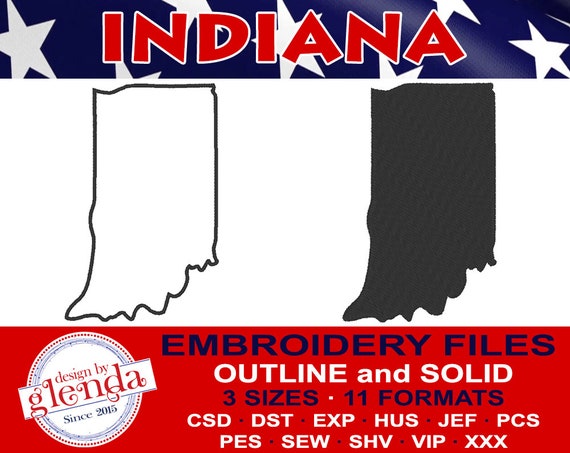 INDIANA Machine Embroidery Files Outline and Solid 3 Sizes | Etsy