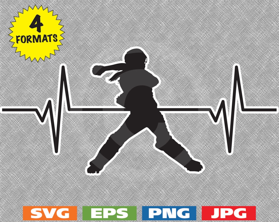 Heartbeat - Female Softball / Baseball Catcher Image - Svg Cutting File ...
