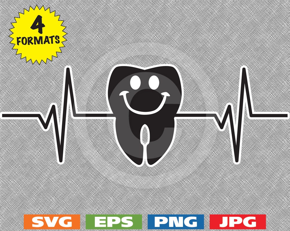 Heartbeat Tooth With Smiling Face Image Svg Cutting File | Etsy