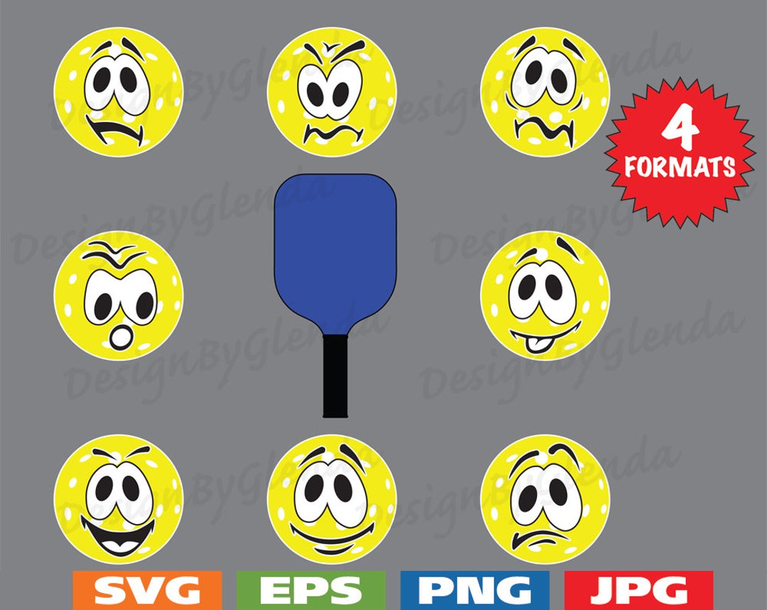 Collection of 8 Pickleball Balls With Cartoon Faces and Pickleball ...
