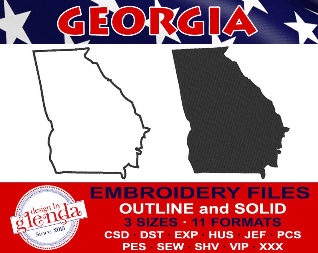 GEORGIA Machine Embroidery Files - Outline and Solid- 3 Sizes, 11 ...