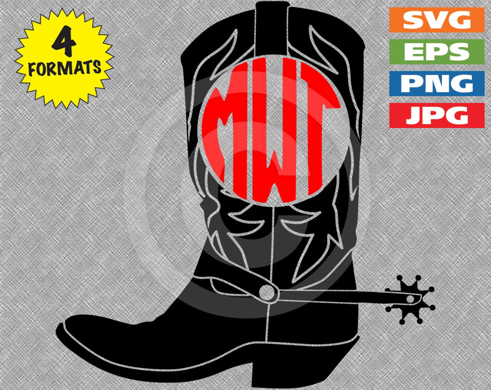 Cowboy Boot With a Spur Monogram Frame Svg Cutting File PLUS - Etsy