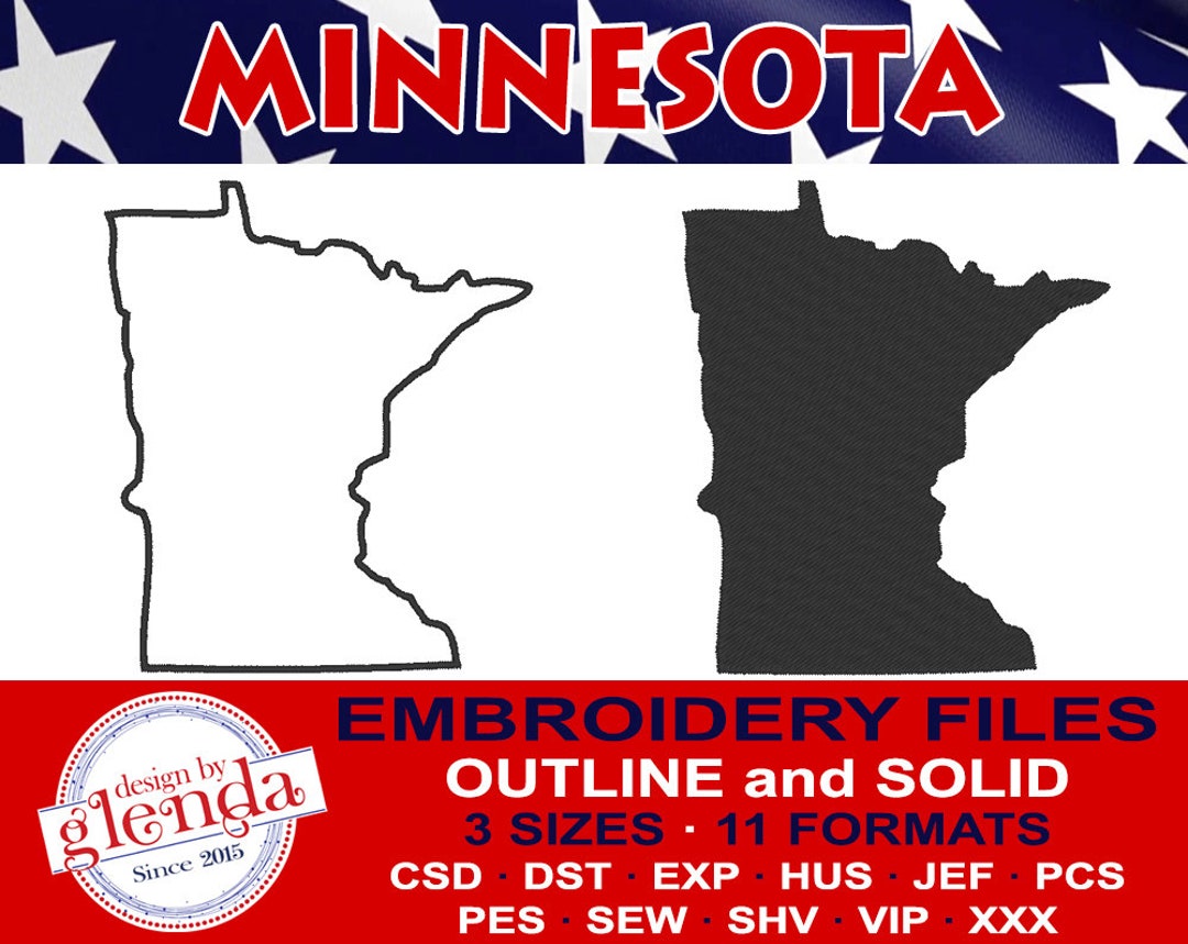 MINNESOTA Machine Embroidery Files - Outline and Solid- 3 Sizes, 11 ...
