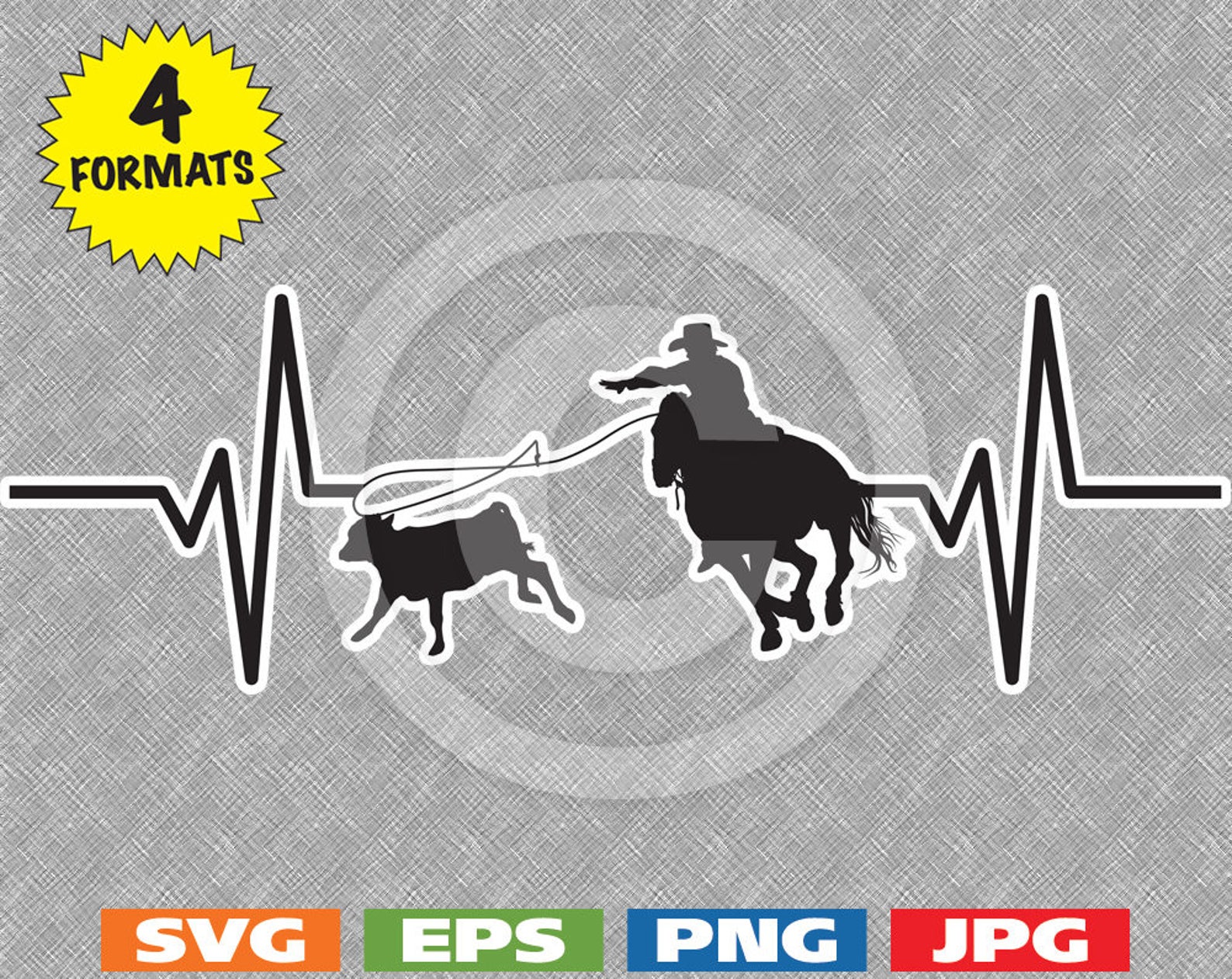Heartbeat Calf Roping Image Svg Cutting File PLUS - Etsy