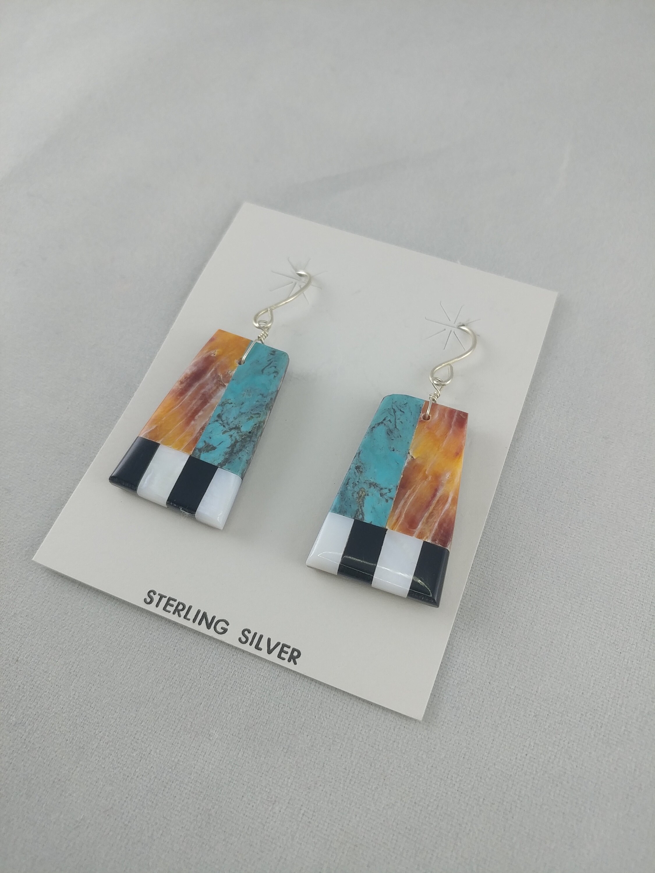 Santo Domingo Mosaic Turquoise Inlay Earrings – Sterling Silver Jet ...