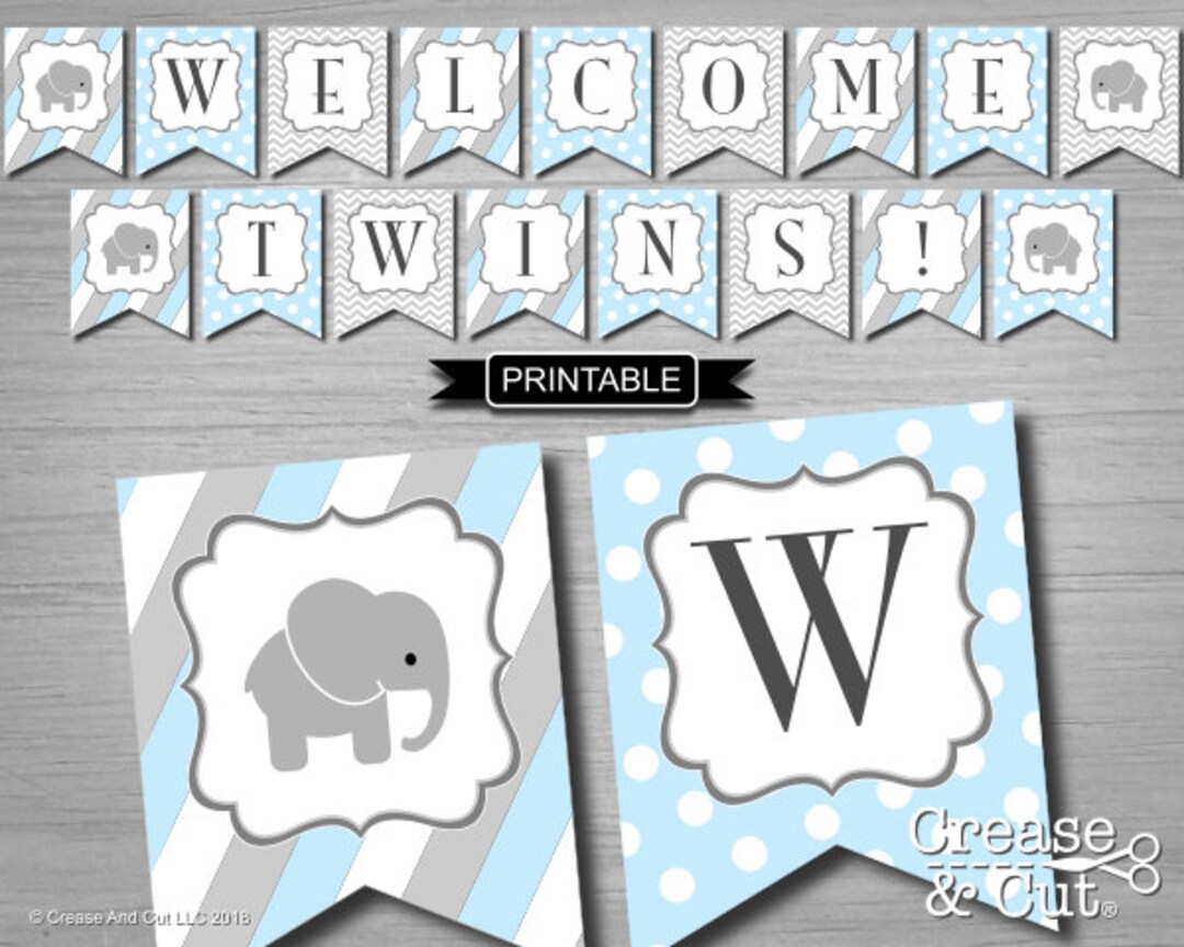 Twins Baby Shower Banner Printable PDF Instant Download Baby Blue Grey ...