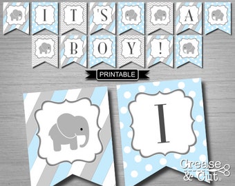 Blue Elephant Baby Shower Printable Banner PDF Printable - Etsy