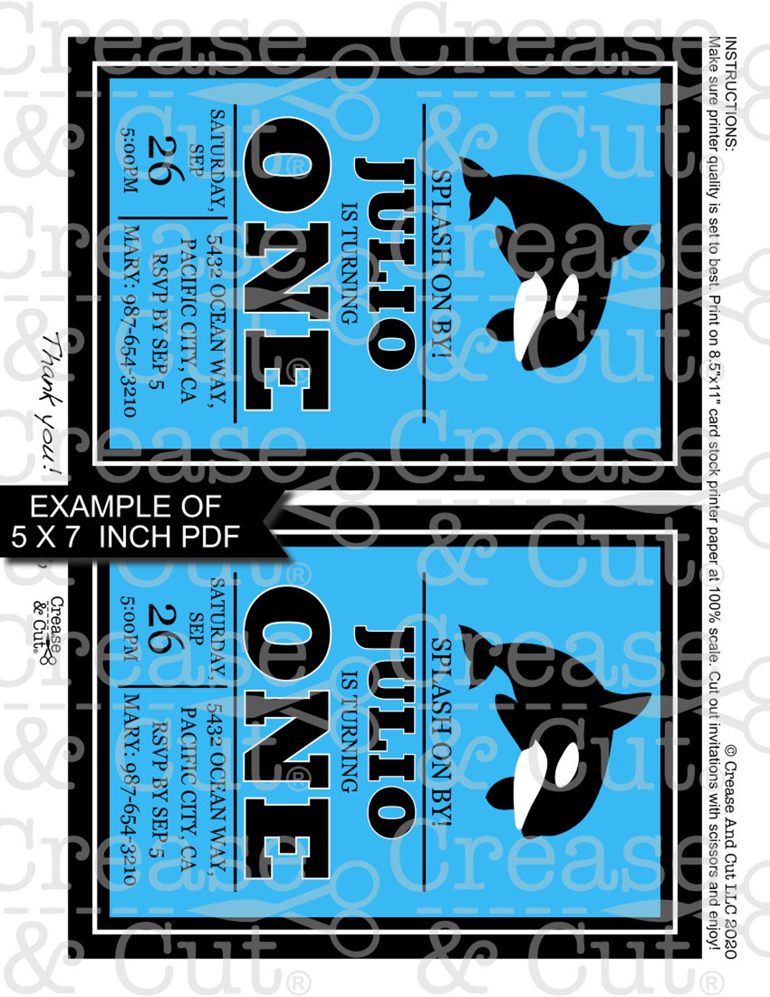 Killer Whale Orca Birthday Party Invitation Digital Printable - Etsy