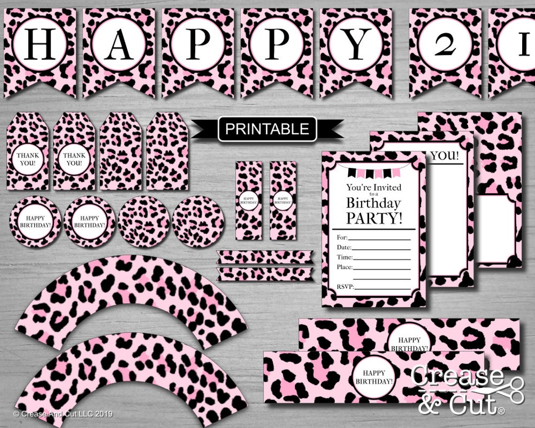 DIY Pink Leopard Print Birthday Party Decorations Printable Digital PDF ...