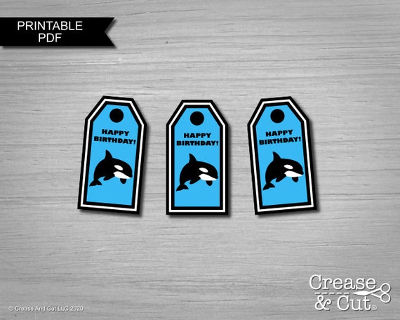 Orca Killer Whale Happy Birthday Gift Tags for Party Favors or | Etsy