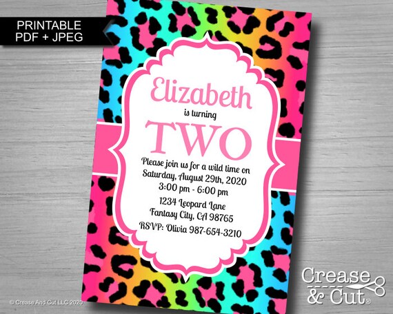 Rainbow Pink Leopard Birthday Party Invitation Printable | Etsy