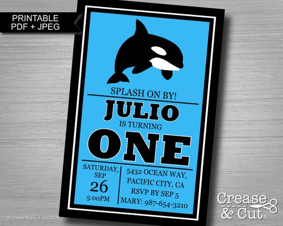 Killer Whale Orca Birthday Party Invitation Digital Printable | Etsy