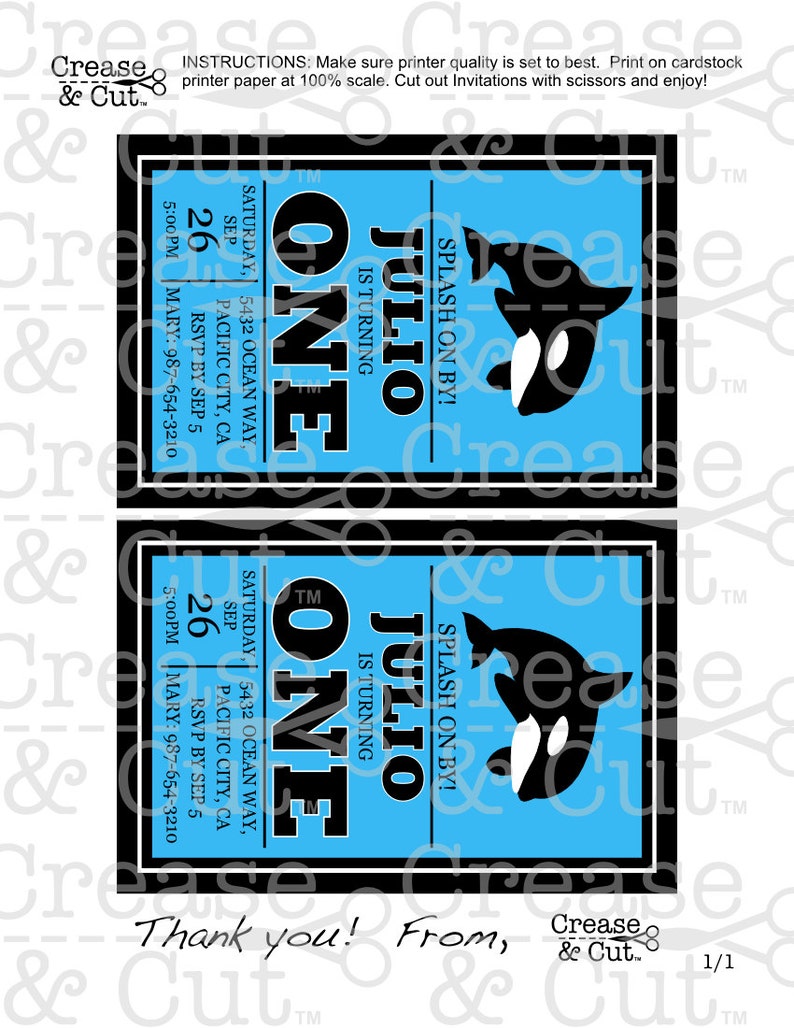 Killer Whale Orca Birthday Party Personalized Invitation | Etsy