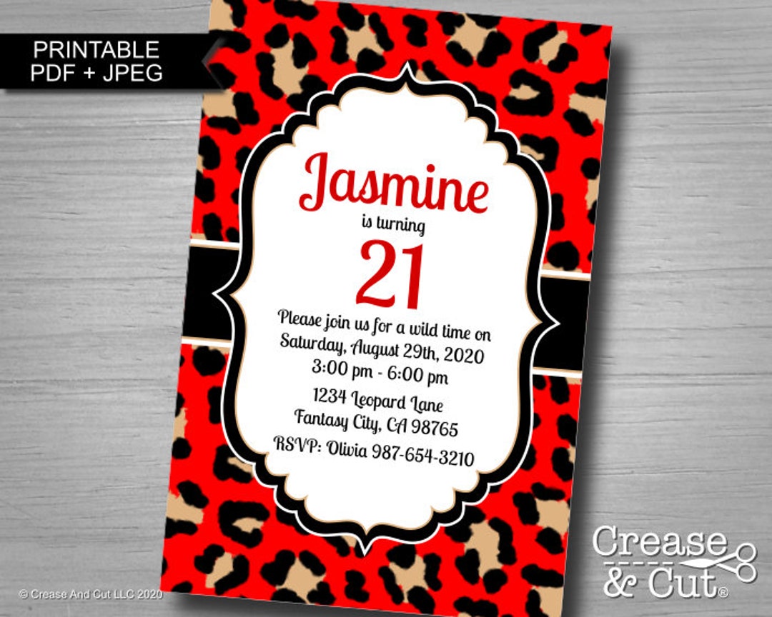 Red Leopard Print Birthday Invitation Printable Digital PDF - Etsy