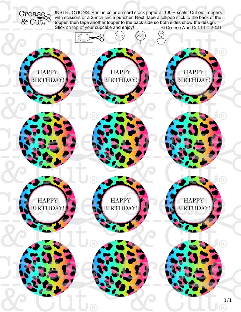 Rainbow Leopard Print Cupcake Toppers Printable Digital PDF - Etsy