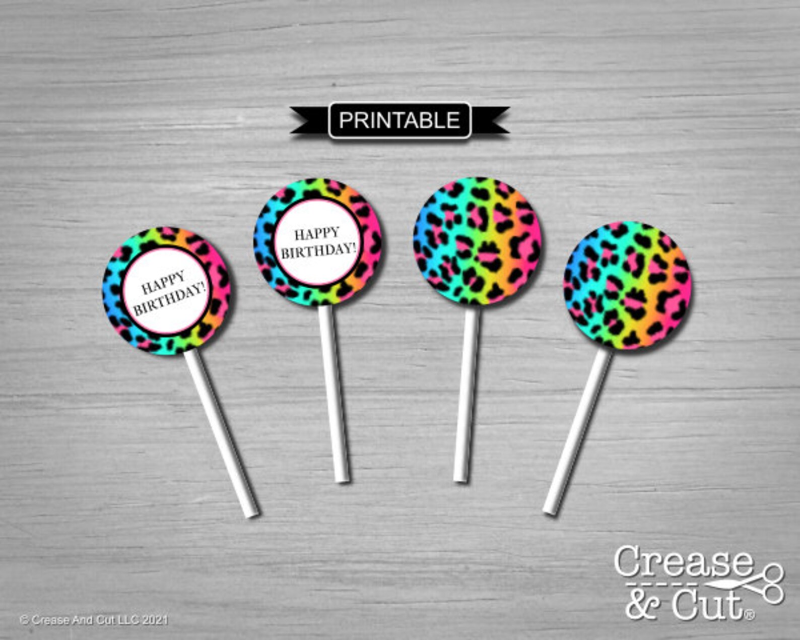 Rainbow Leopard Print Cupcake Toppers Printable Digital PDF Instant ...
