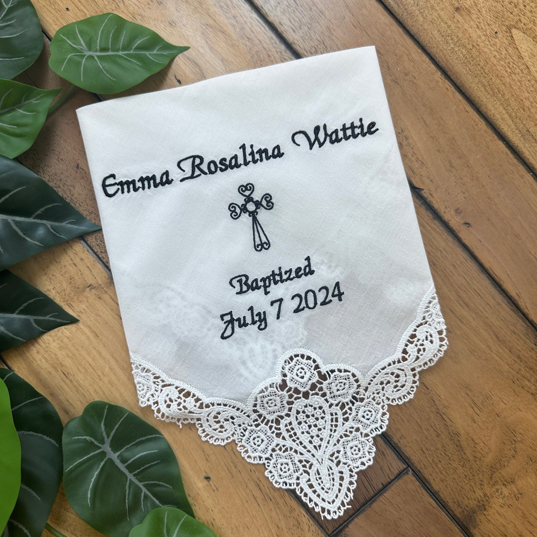 Custom Baptism Lace Handkerchief, Personalized Christening Napkin ...