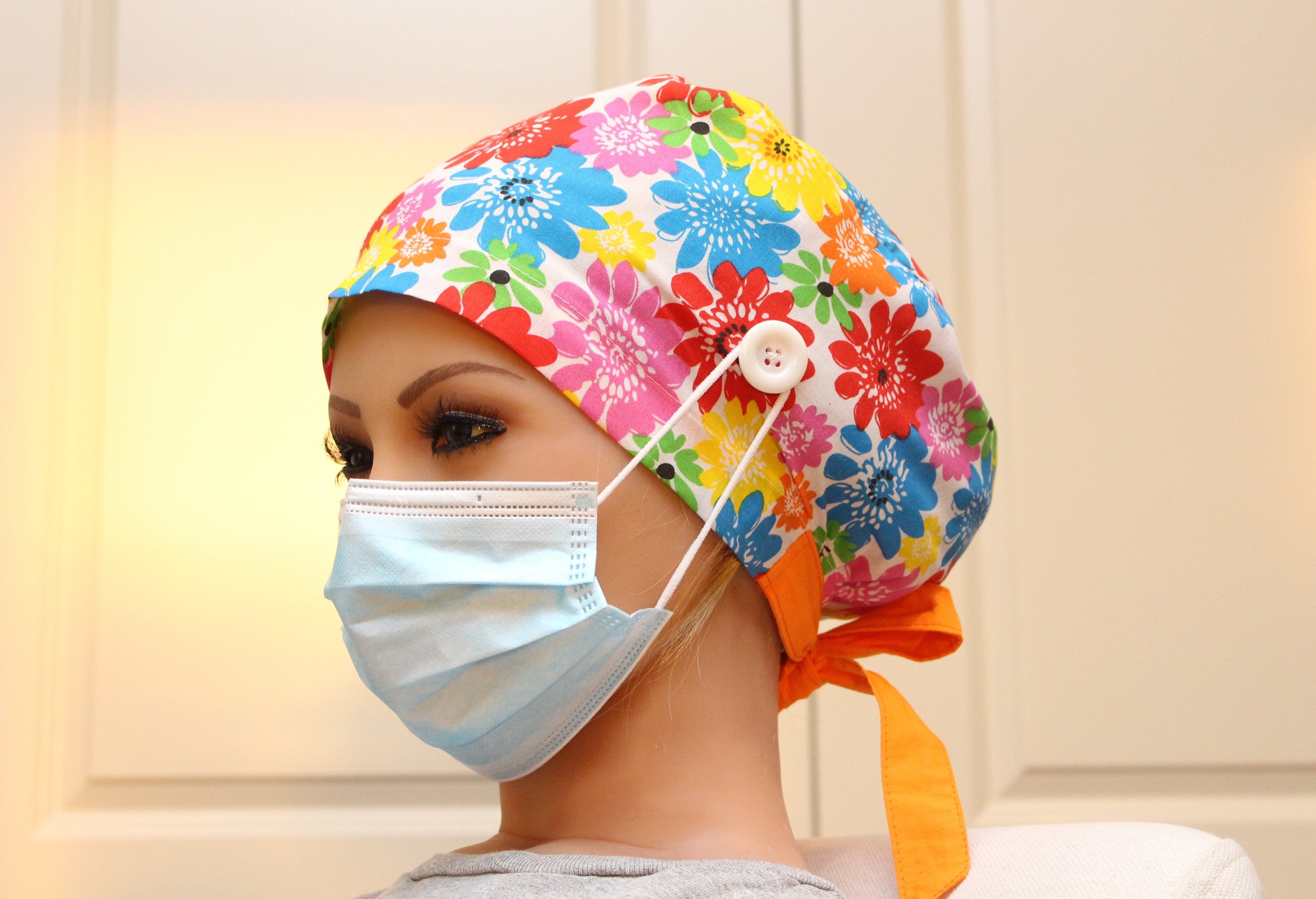 Surgical Scrub Cap Women, Flower Scrub Hat With Ear Savers, Surgery ...