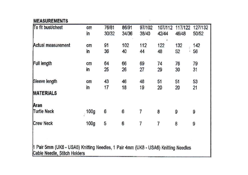 PDF Cable Aran Jumper Knitting Pattern Vintage Aran Retro - Etsy