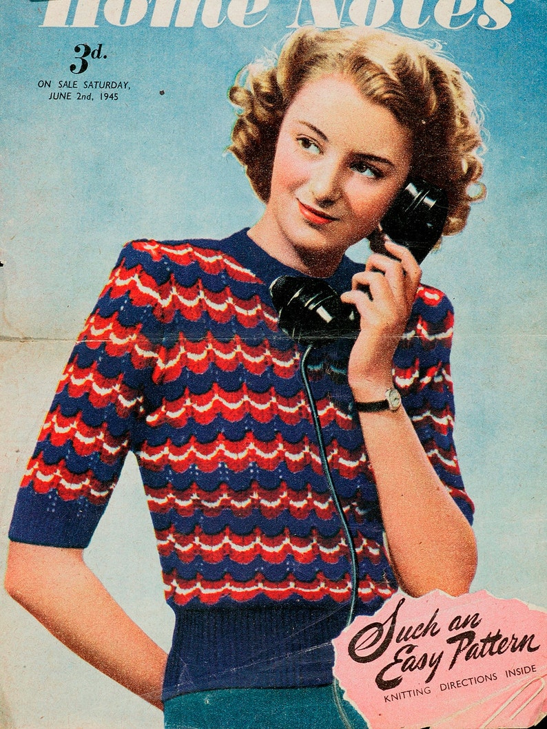 PDF Victory Jumper 1945 WW2 Knitting Pattern - 1940s, Retro, Ww2 - PDF ...
