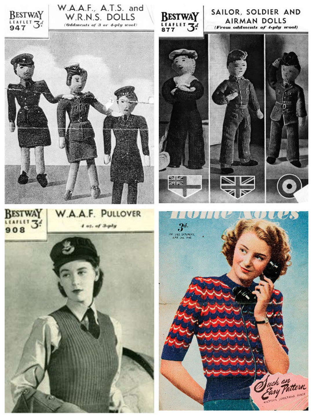PDF Vintage Knitting Patterns X 4 – Airman, Soldier, Sailor, Women’s ...