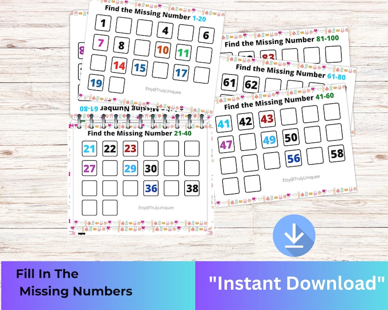 Missing Numbers 1-100 Numbers Activities Sheet Practice Page Count to ...