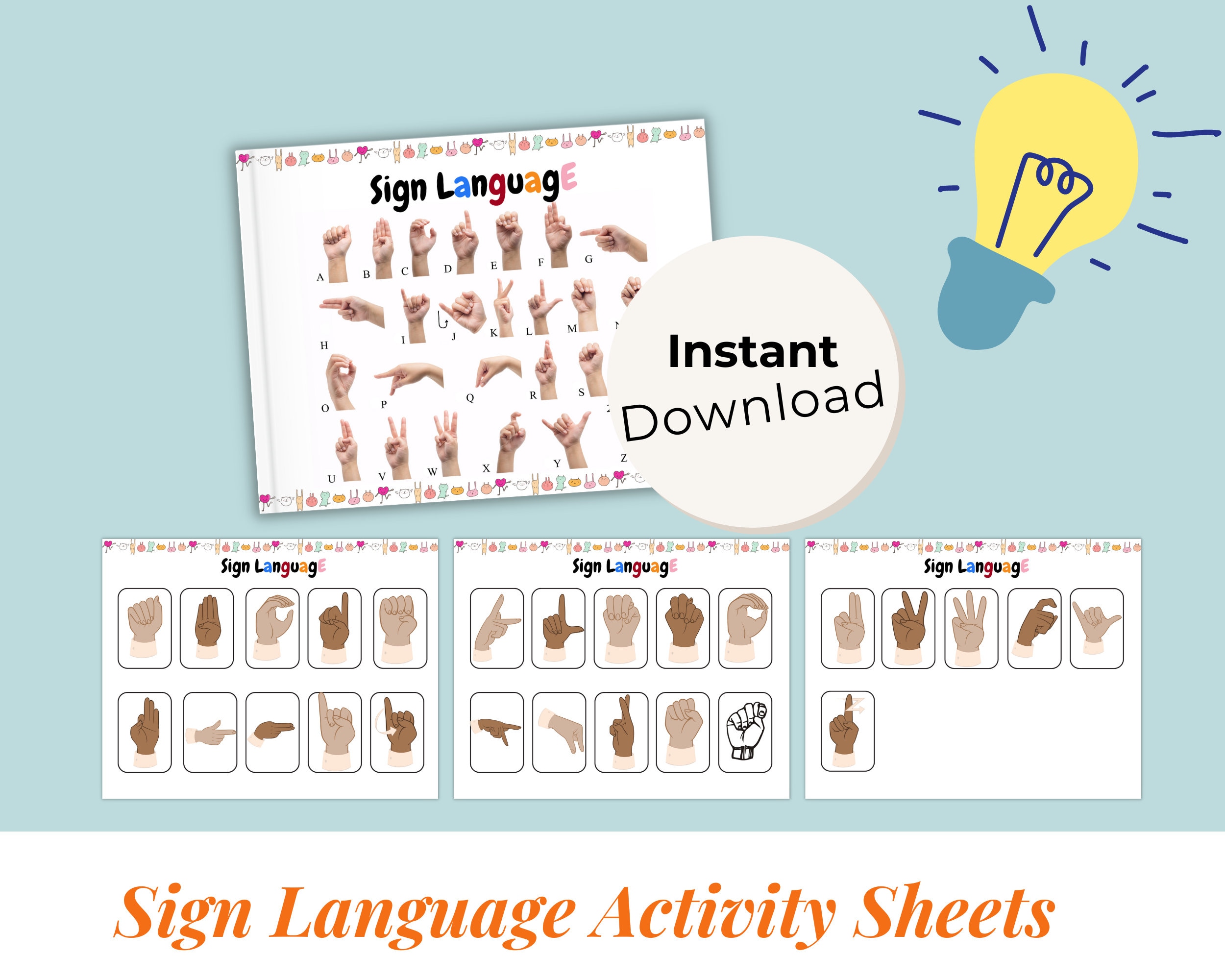 Sign Language | Alphabet Hand Signs Activities Sheet | Practice Page ...
